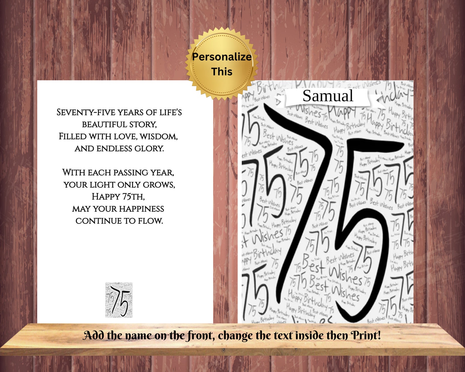Editable Printable 75th Birthday Card, Printable Birthday Card 75th ...