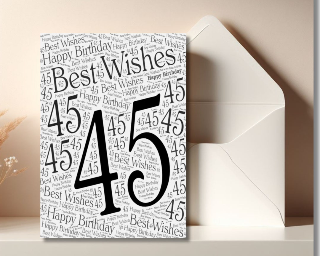 45th Birthday Card, Printable Birthday Card, Milestone Card, 45th ...