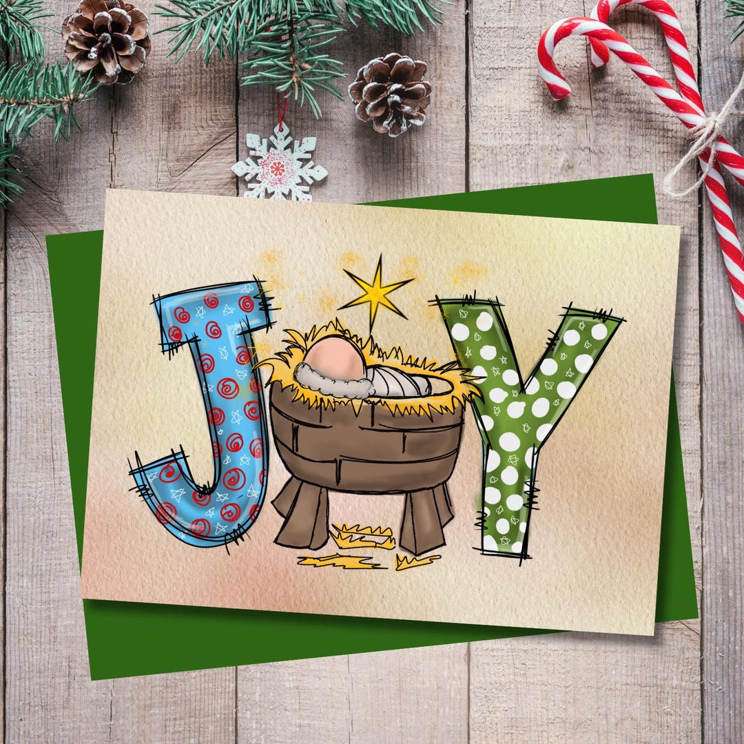 Printable Joy Manger Christmas Card Nativity Scene Baby Jesus Christmas ...