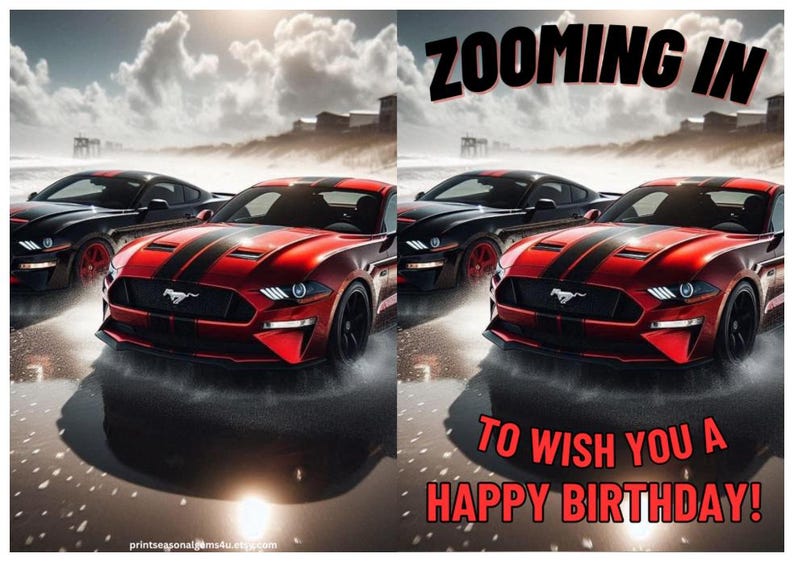 Zooming Mustang Printable Birthday Card Car Birthday Card Happy ...