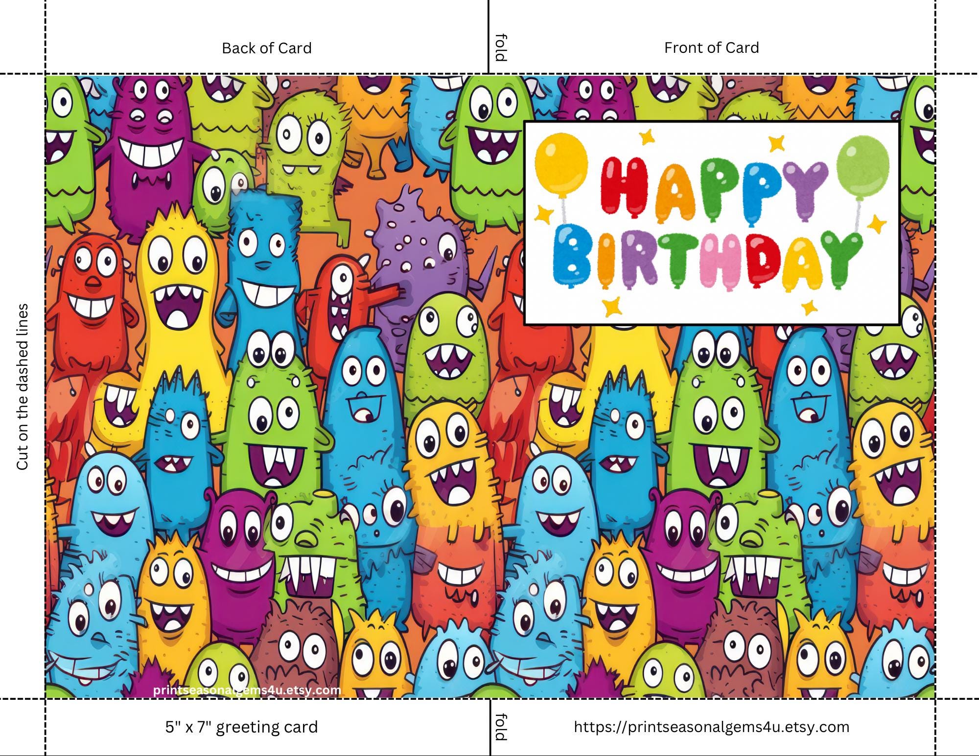 Happy Monster Birthday Printable Card Monster Birthday Card Happy ...