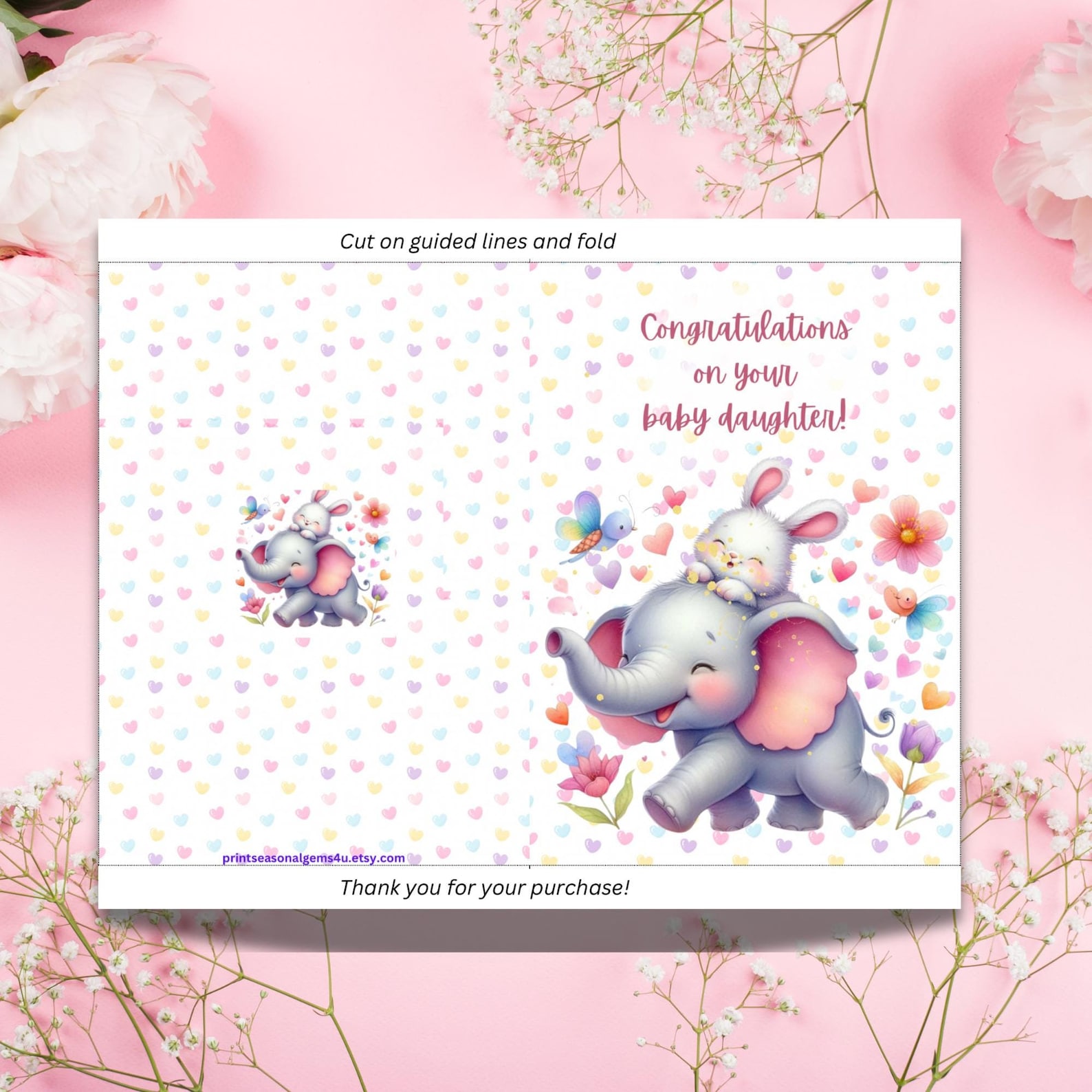 Baby Girl Congratulations Birth of Girl Birth Printable Card Instant ...