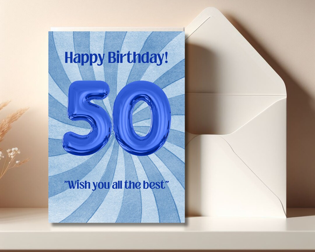 Printable 50th Birthday Card, 50th Birthday Card, Greeting Card ...