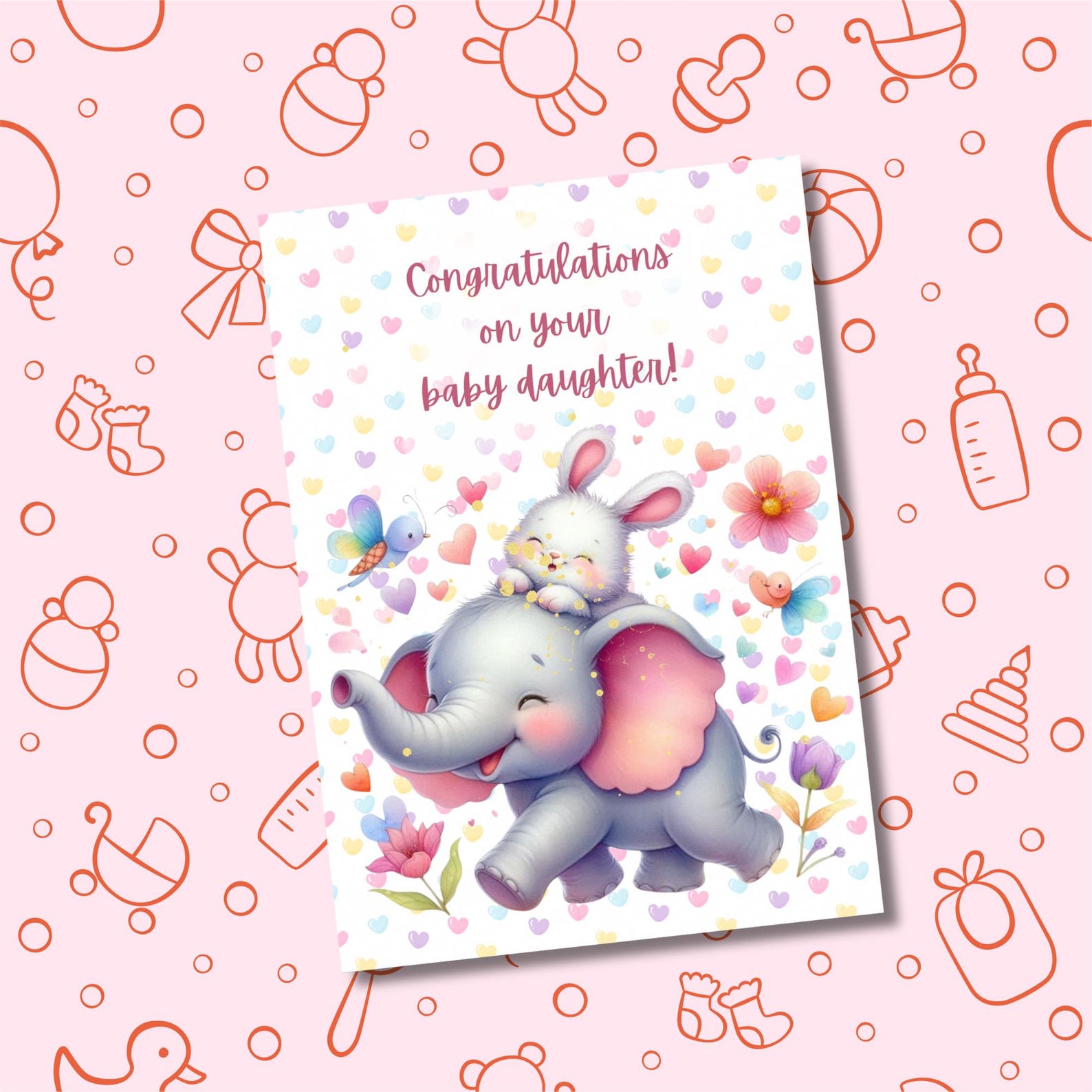 Baby Girl Congratulations Birth of Girl Birth Printable Card Instant ...
