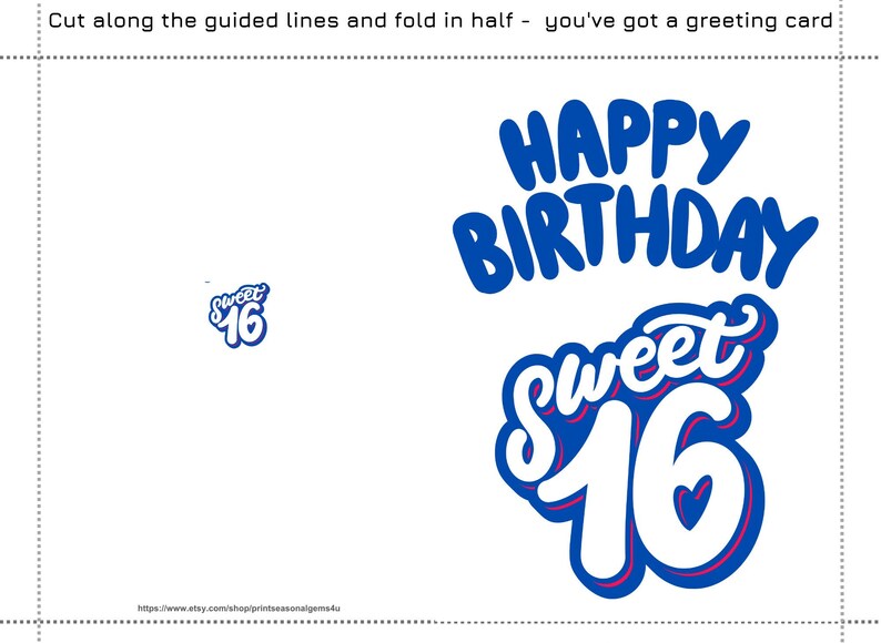 16th Sweet Sixteen Birthday Card, Printable Birthday Card, Milestone ...