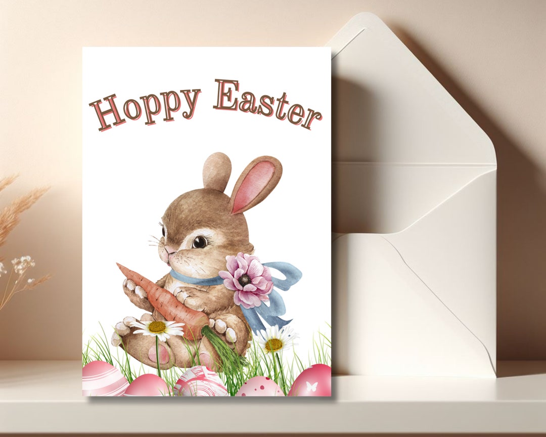 Printable Hoppy Easter Card, Printable Baby Bunny Card, Easter Digitabl ...