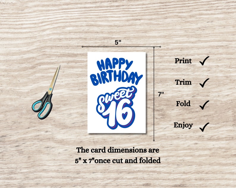 16th Sweet Sixteen Birthday Card, Printable Birthday Card, Milestone ...