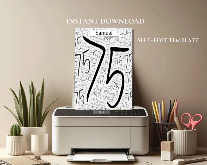 Editable Printable 75th Birthday Card, Printable Birthday Card 75th ...