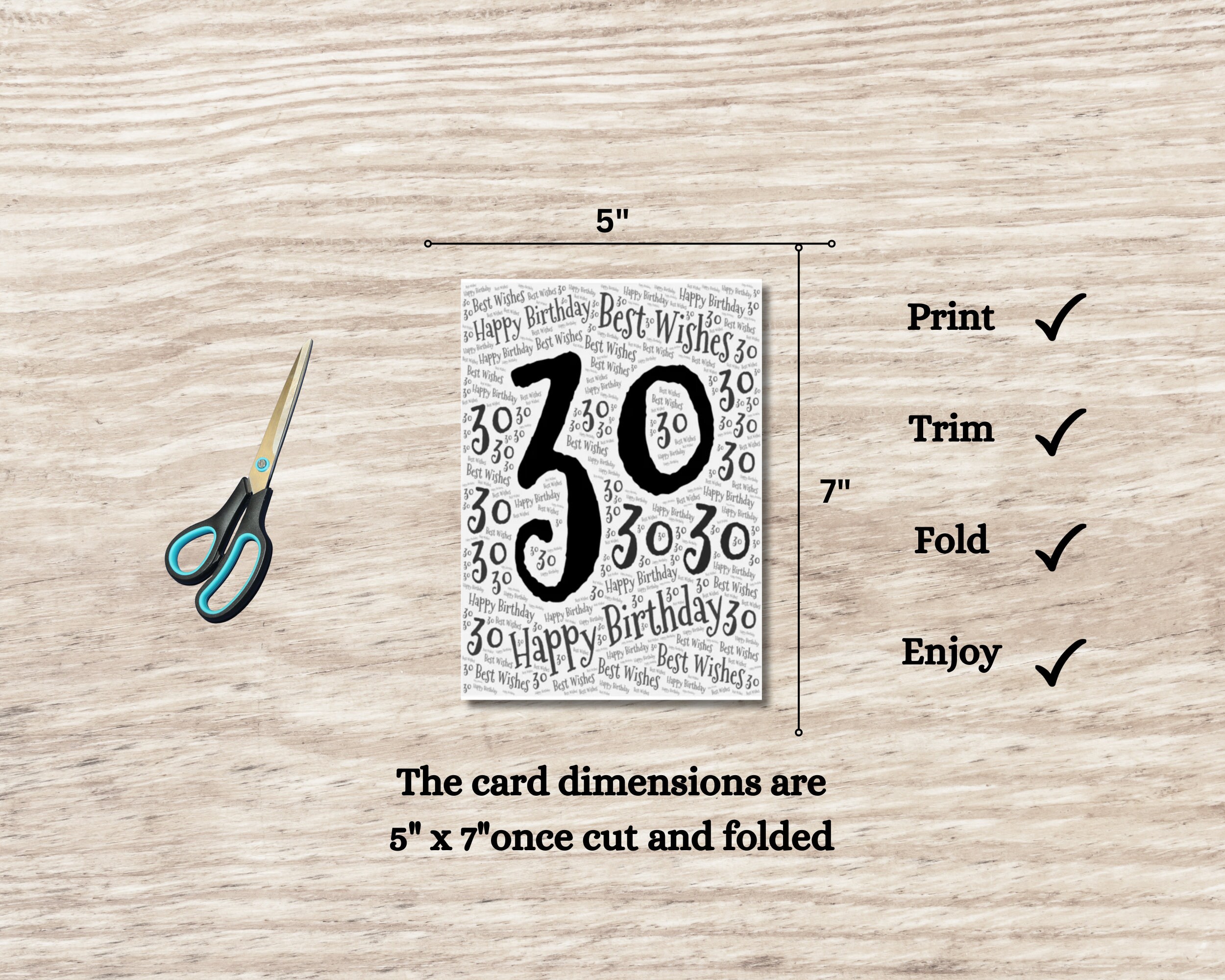 30th Birthday Card, Printable Birthday Card, Milestone Card, 30th ...
