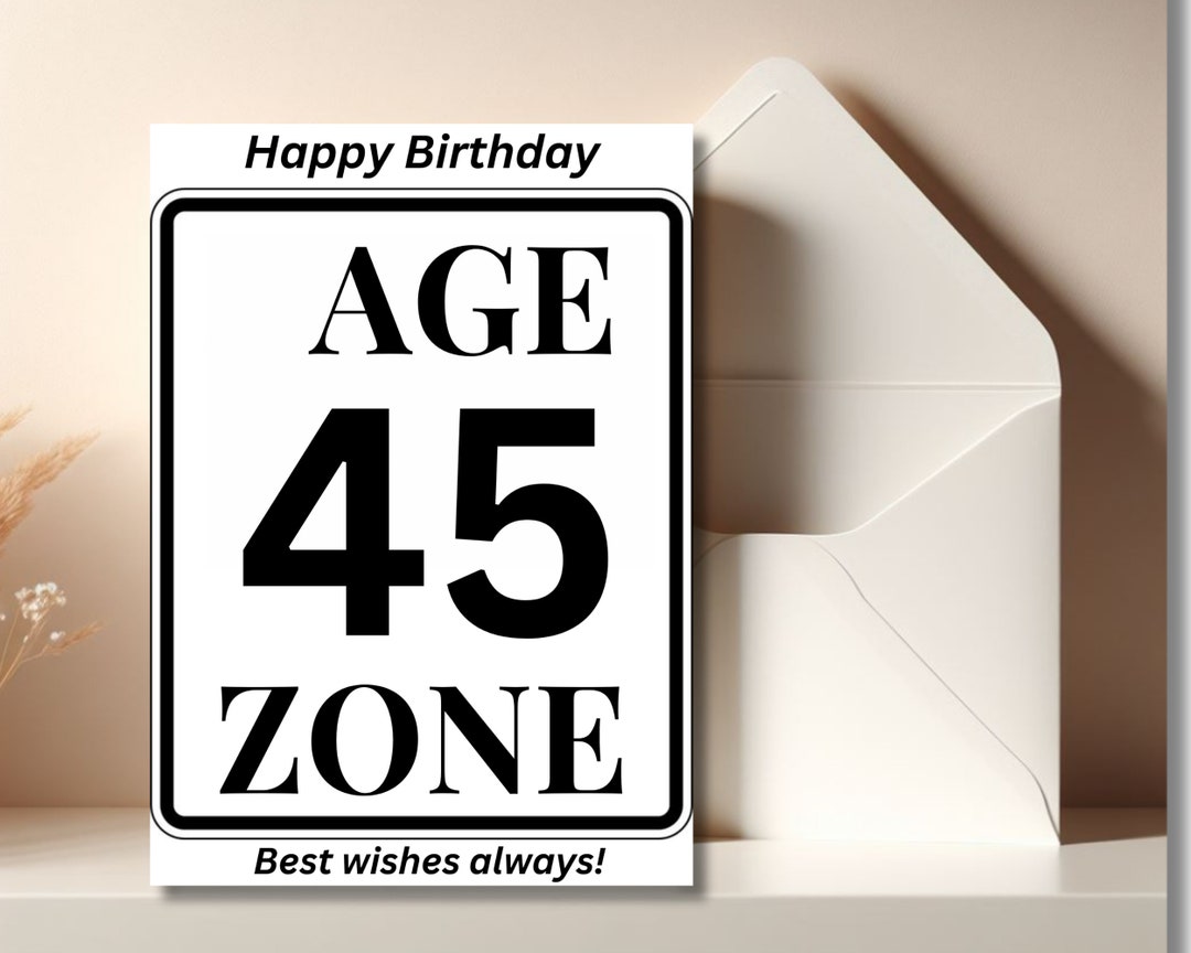 45th Birthday Card, Printable Birthday Card, Milestone Card, 45th ...