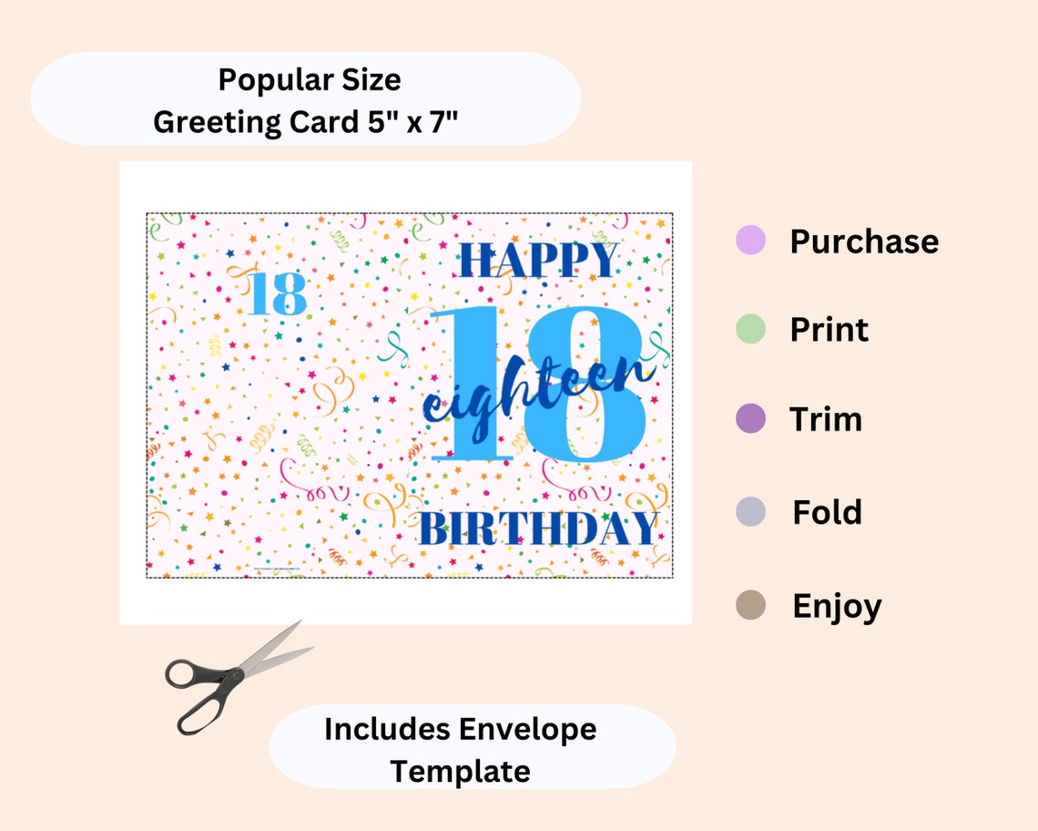 Printable 18th Birthday Card, Birthday Greeting Card, Download 18th ...