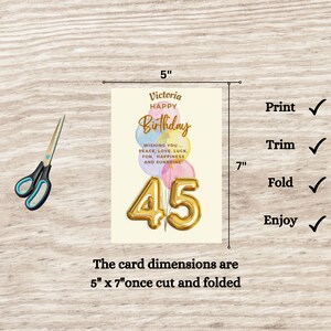 Printable 45th Birthday Card, Customized Card, Made to Order ...