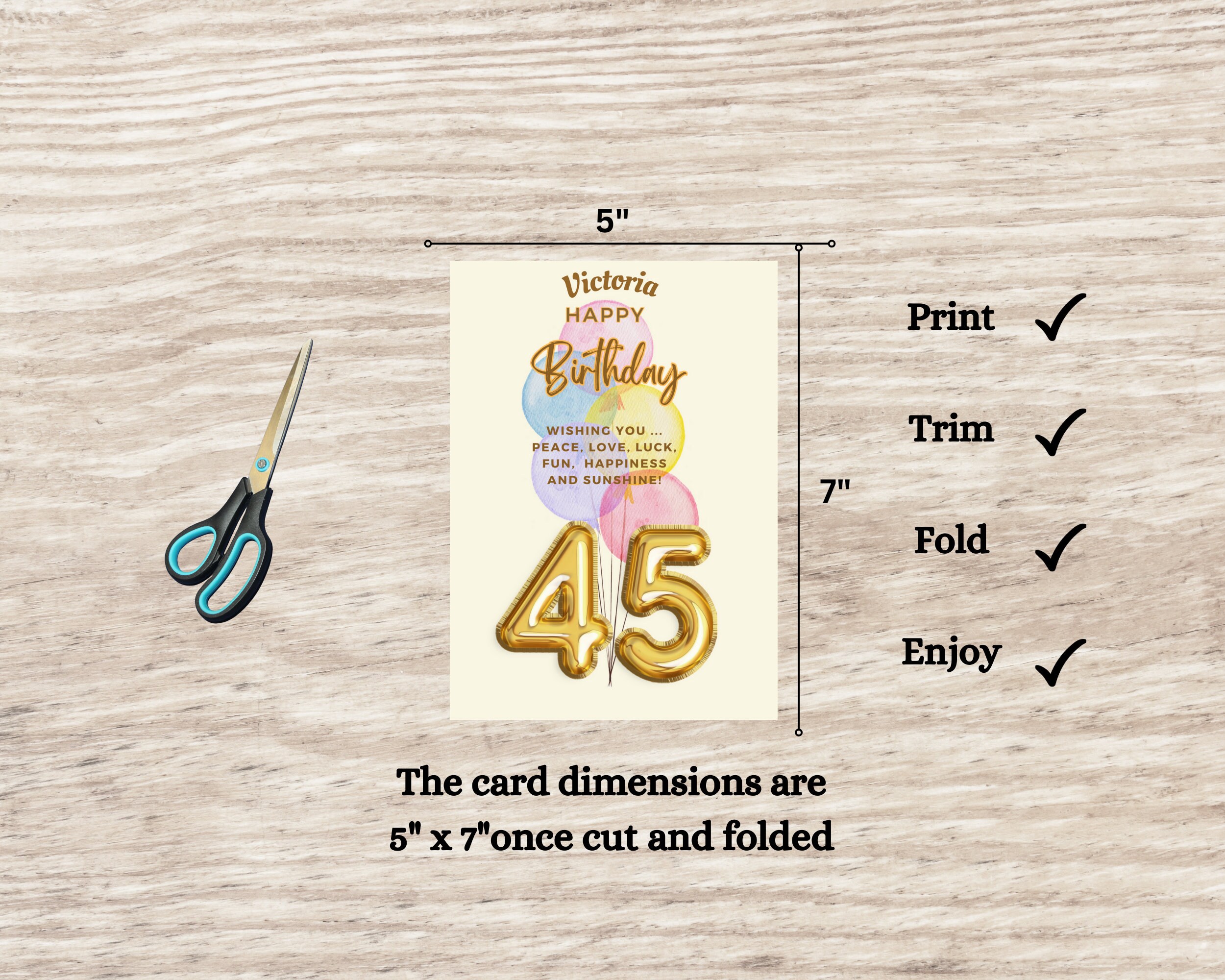 Printable 45th Birthday Card, Customized Card, Made to Order ...
