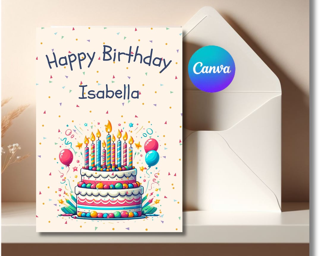 Editable Printable Birthday Card, Canva Template, Custom Printable ...