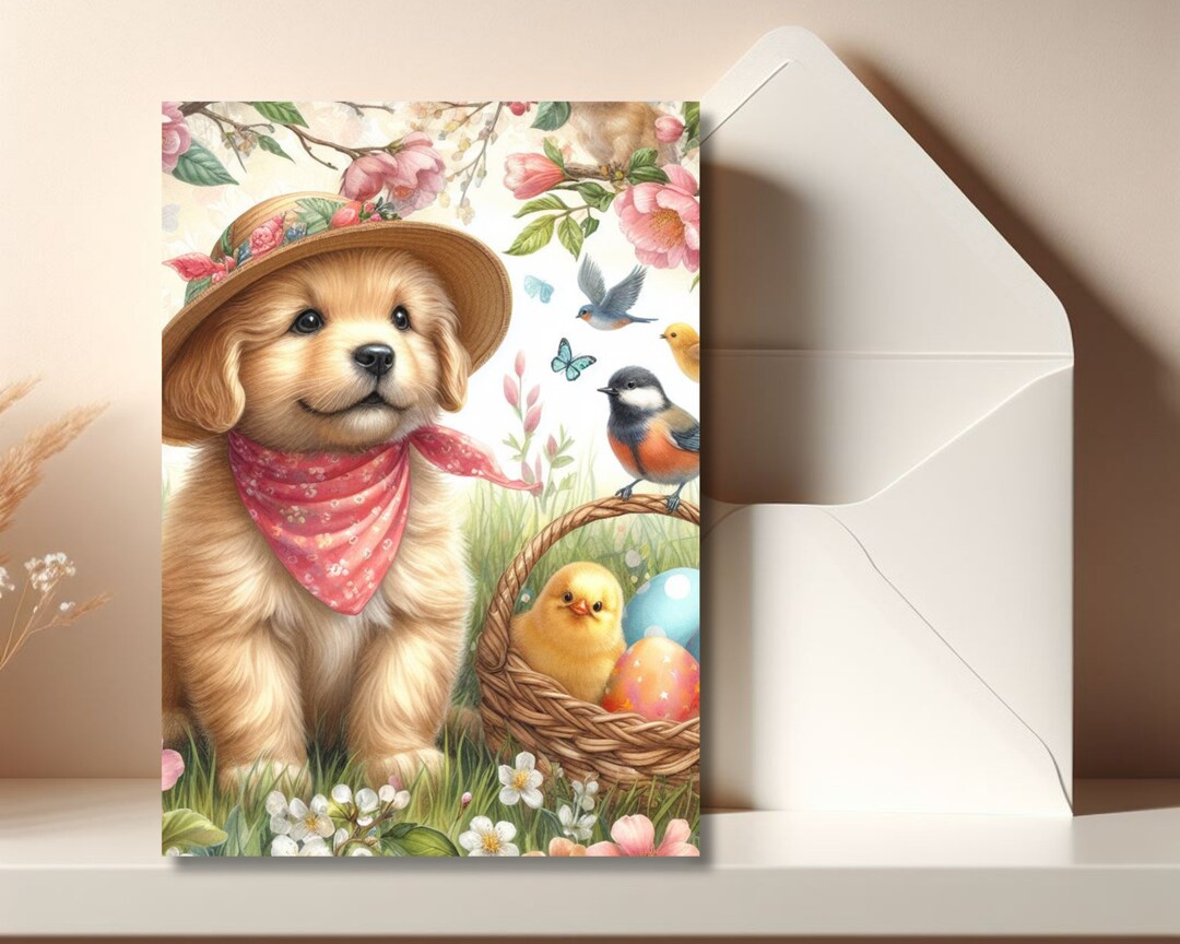 Easter Puppy Baby Chick Printable Card All Occasion Card Thank You Card ...