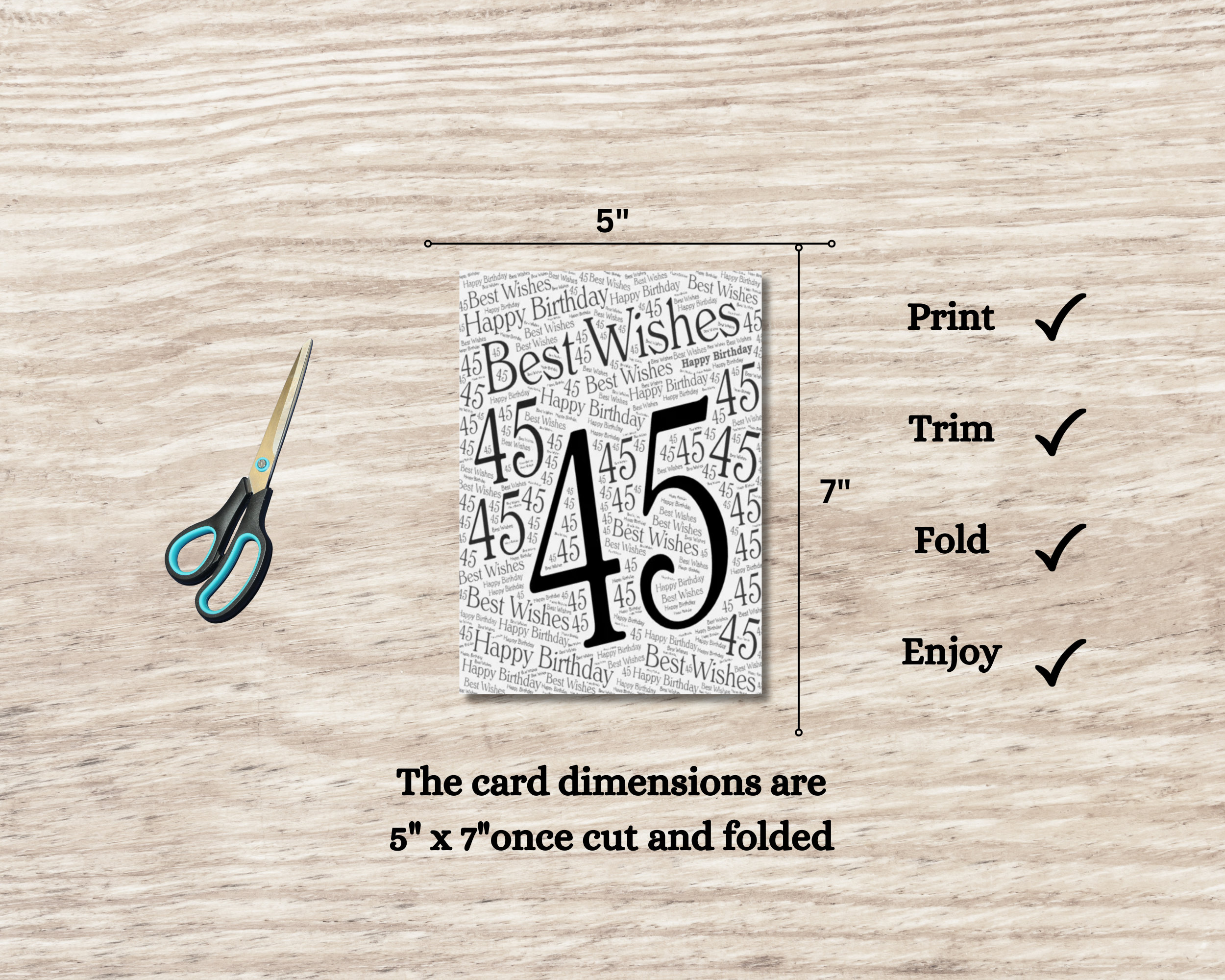45th Birthday Card, Printable Birthday Card, Milestone Card, 45th ...