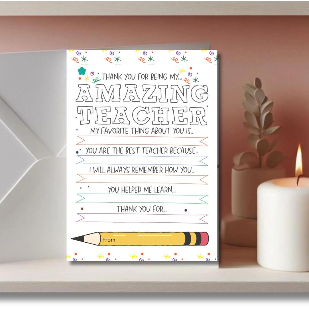 Teacher Appreciation Fill-in-the-blank Card (printable PDF) - Etsy