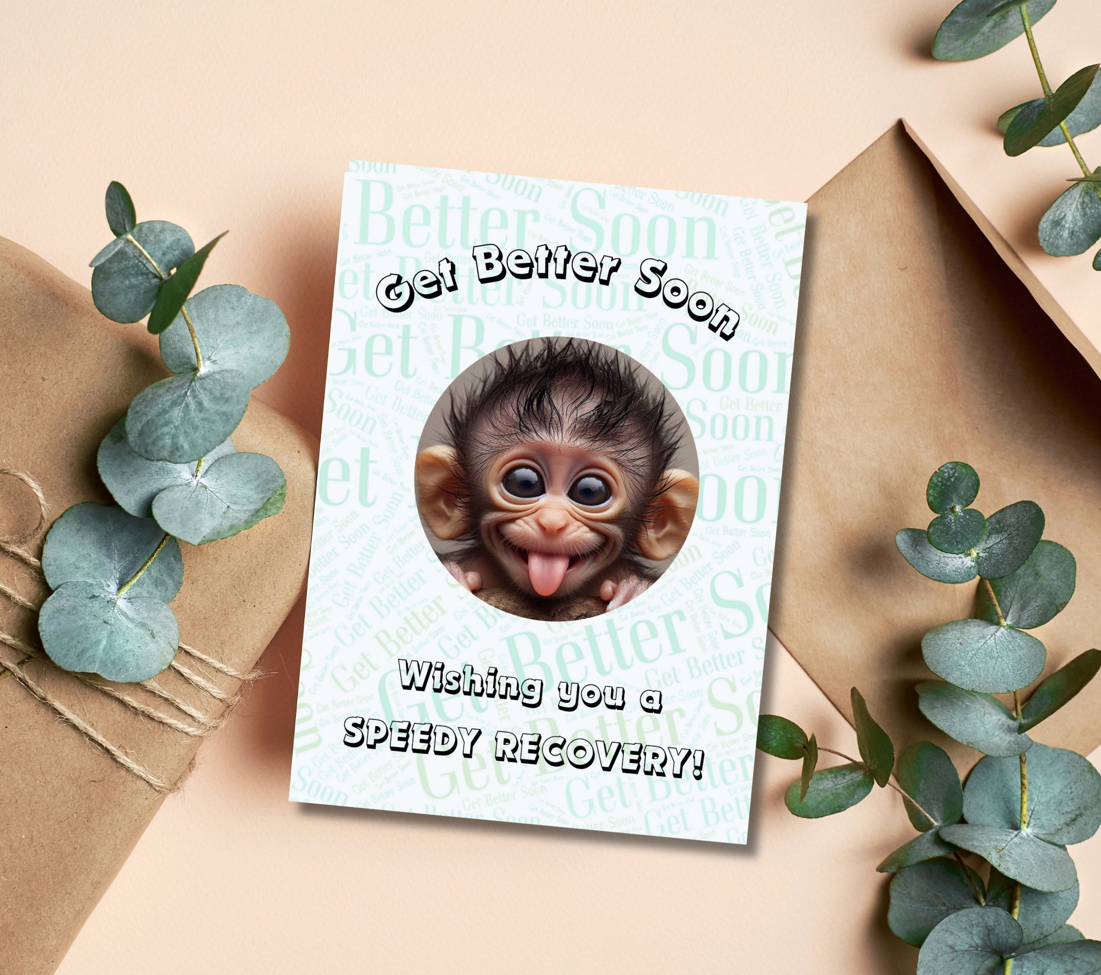 Printable Get Well Baby Monkey Card, Cute Monkey Greeting Card, 5x7 ...