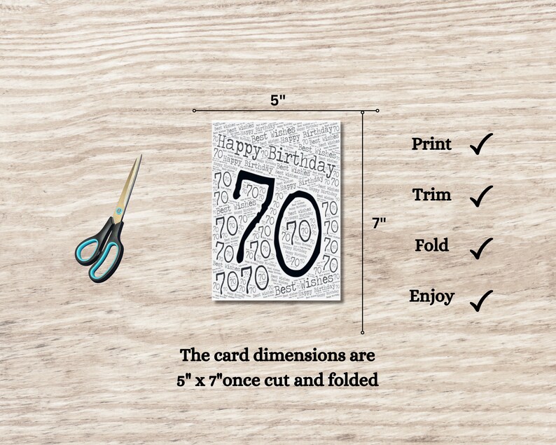 70th Birthday Card, Printable Birthday Card, Milestone Card, 70th ...