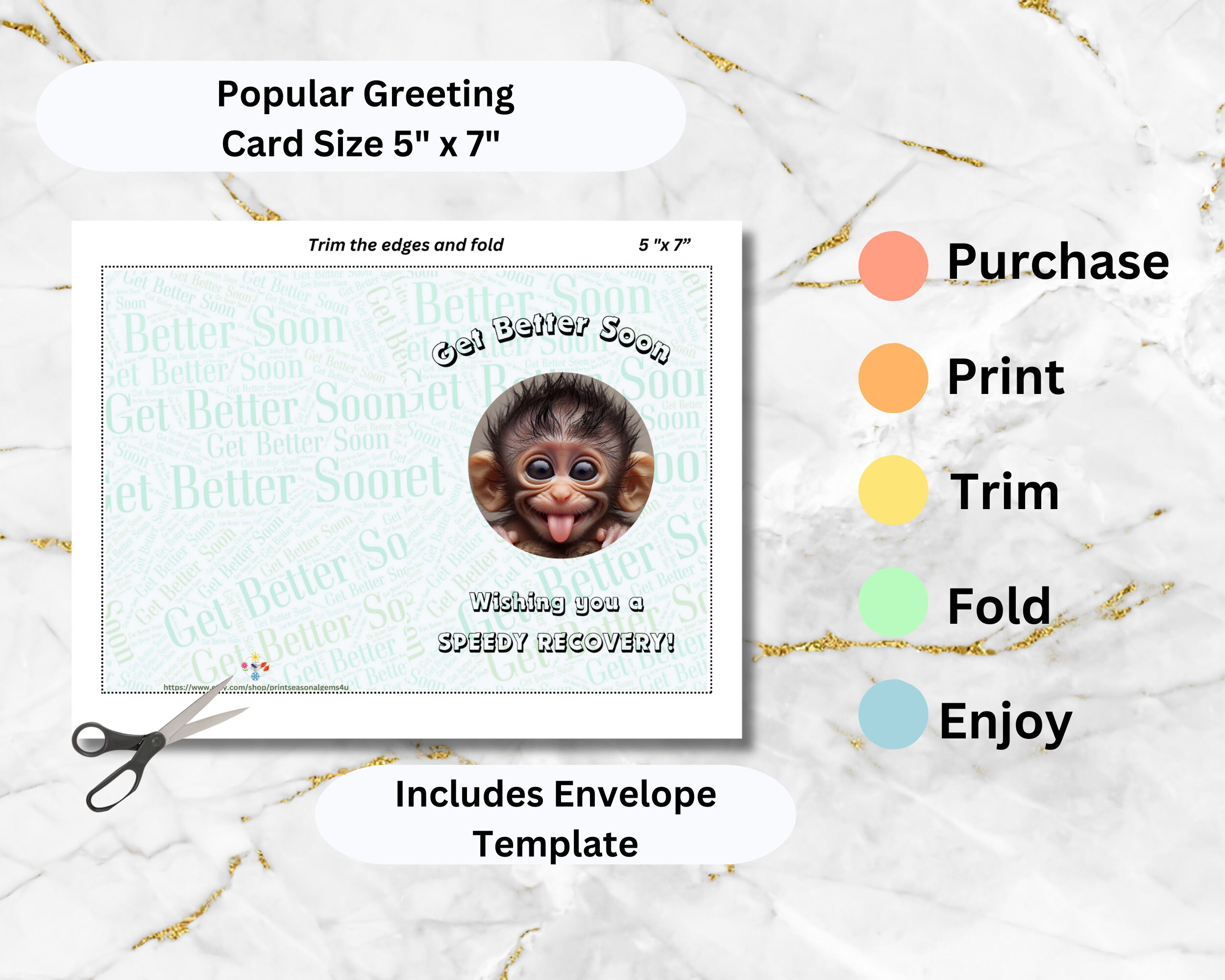 Printable Get Well Baby Monkey Card, Cute Monkey Greeting Card, 5x7 ...