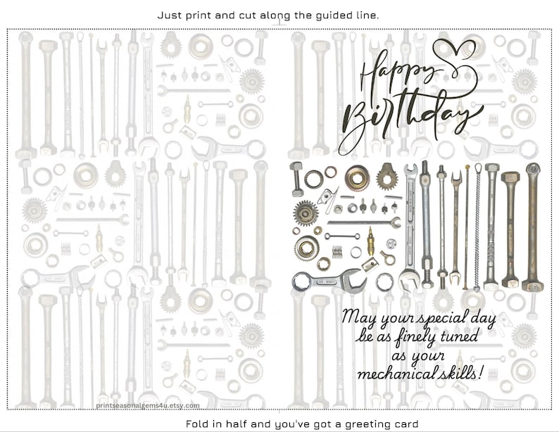 Mechanic Birthday Card: Printable Tools Design (PDF) - Etsy