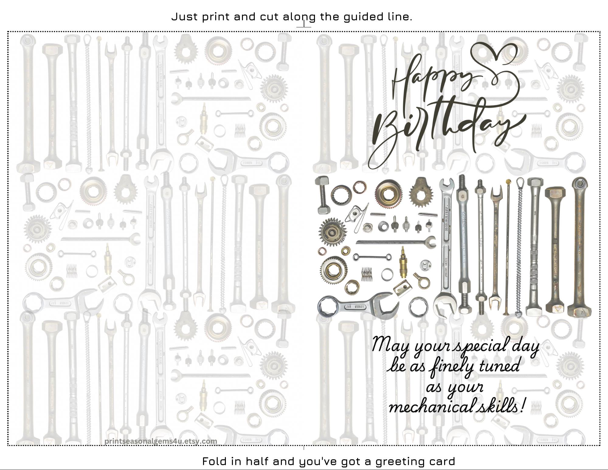 Mechanic Birthday Card: Printable Tools Design (PDF) - Etsy