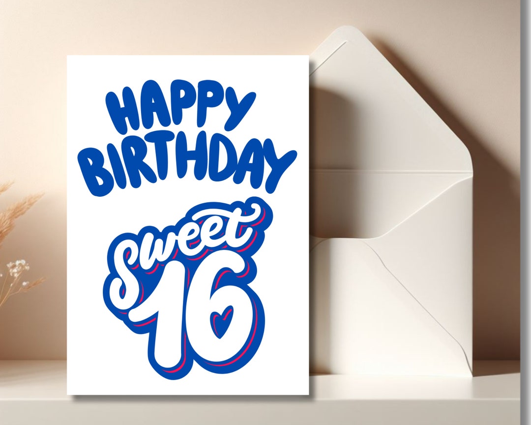 16th Sweet Sixteen Birthday Card, Printable Birthday Card, Milestone ...