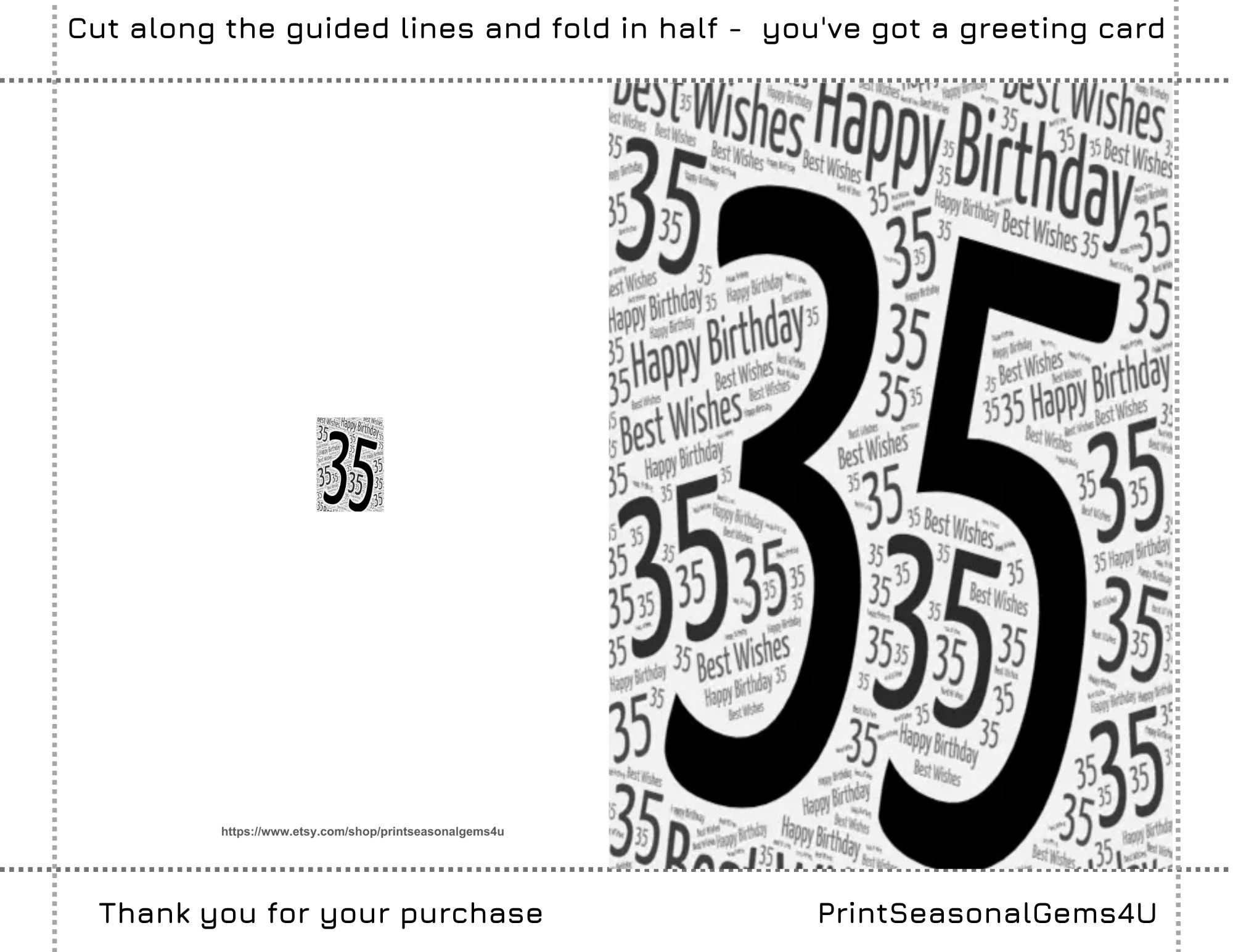 35th Birthday Card, Printable Birthday Card, Milestone Card, 35th ...