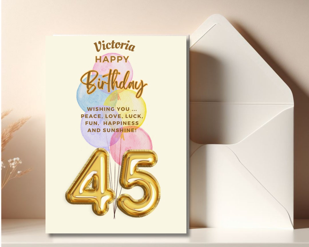 Printable 45th Birthday Card, Customized Card, Made to Order ...