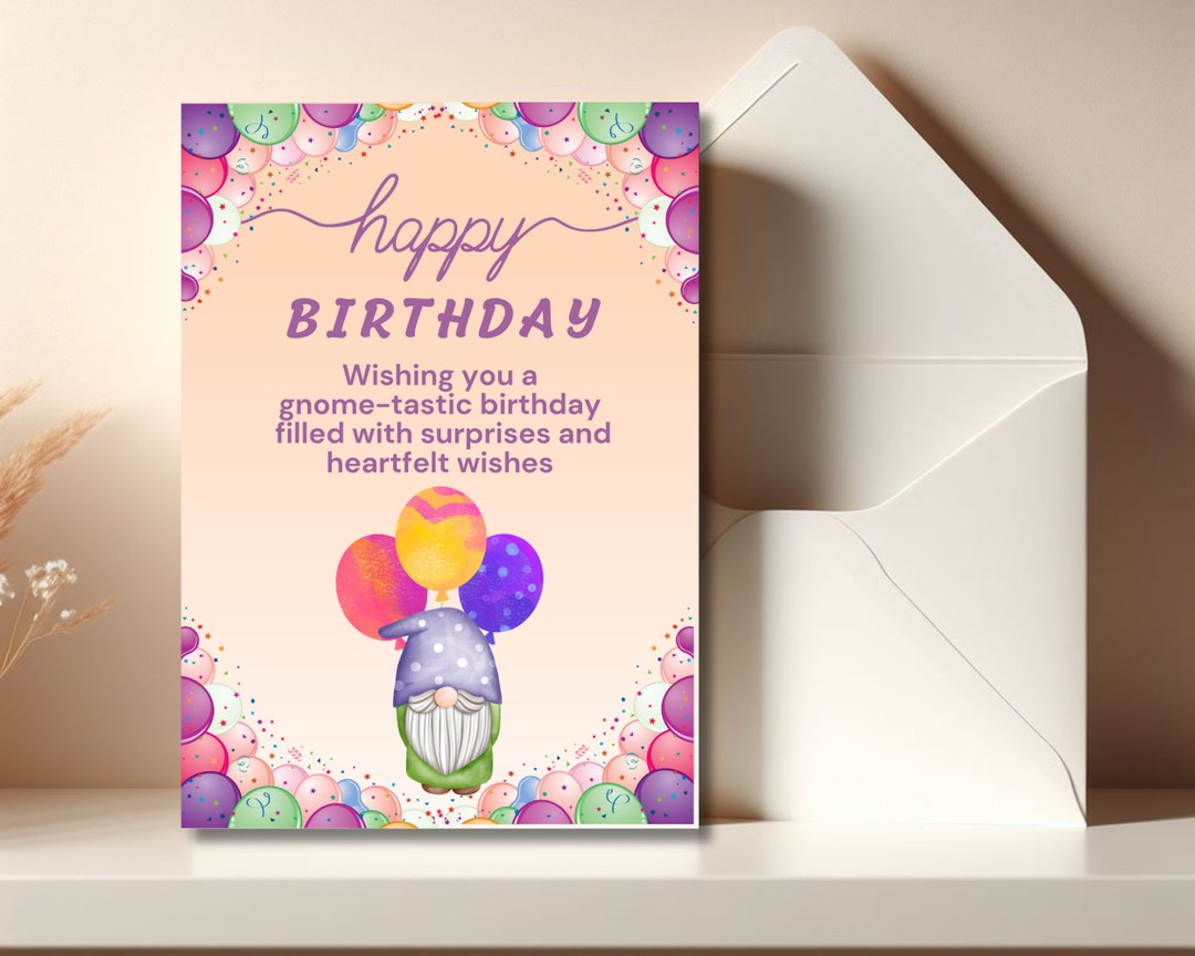 Printable Happy Birthday Gnome Card, Gnome Birthday Card, Download ...