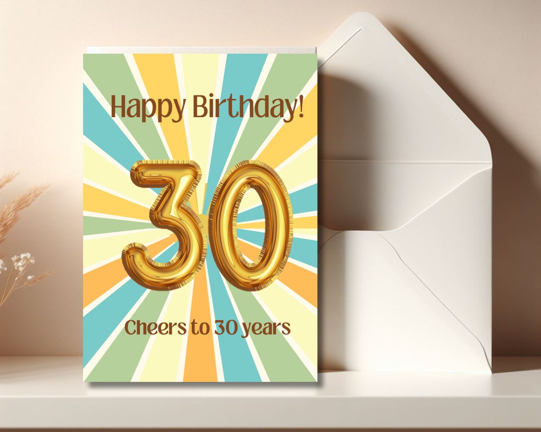 30th Birthday Card, 30th Birthday, Greeting Card Printables, 30th ...