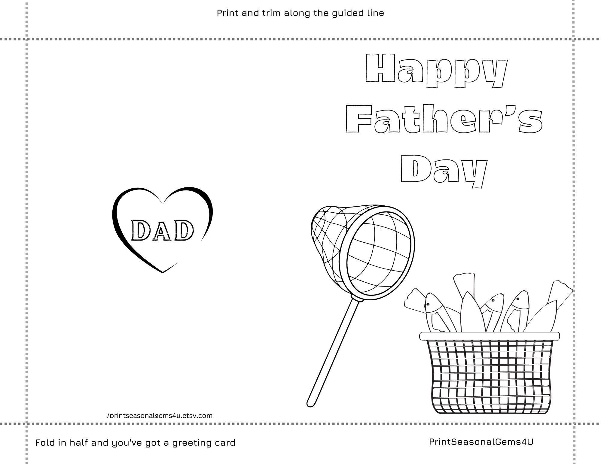 Happy Fathers Day Coloring Printable Card Download Card Etsy