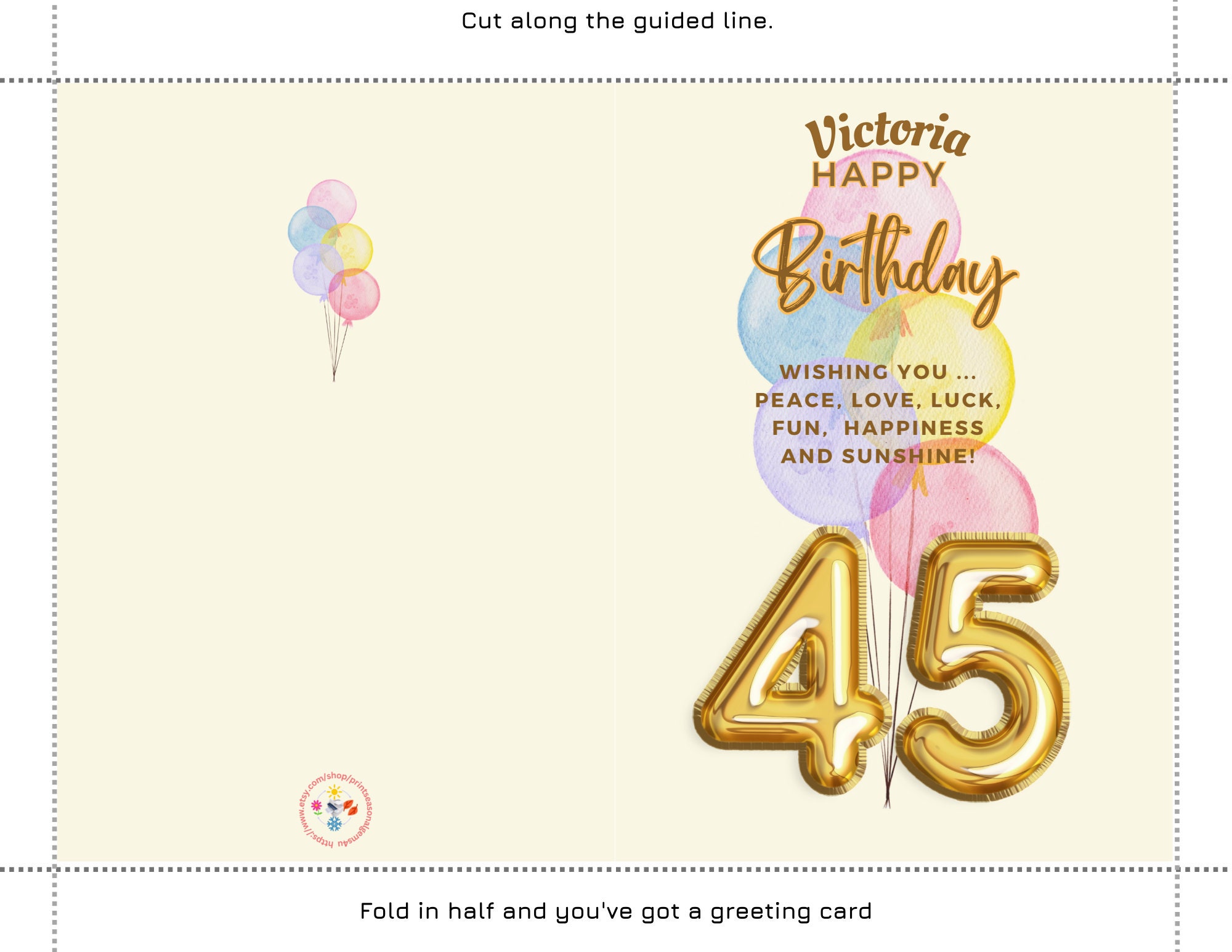 Printable 45th Birthday Card, Customized Card, Made to Order ...