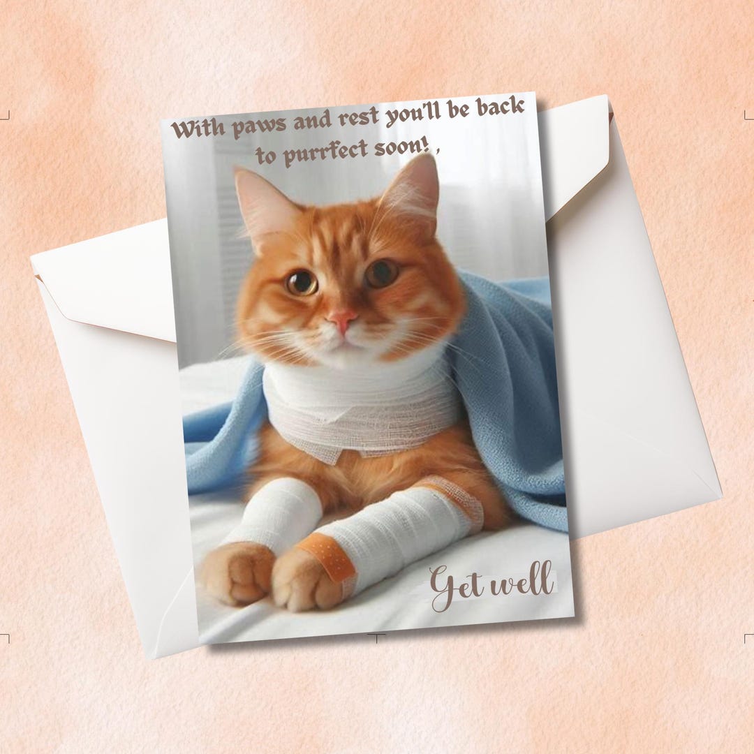 Printable Get Well Soon Card Kitty Cat Get Well Card Cute Get Well Card ...