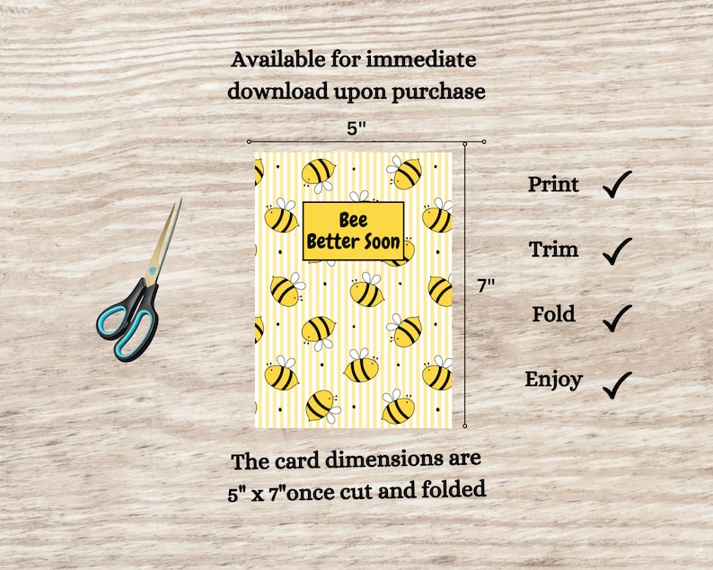 Printable Get Well Card Bee Better Soon Bees Wishes Speedy Recovery ...