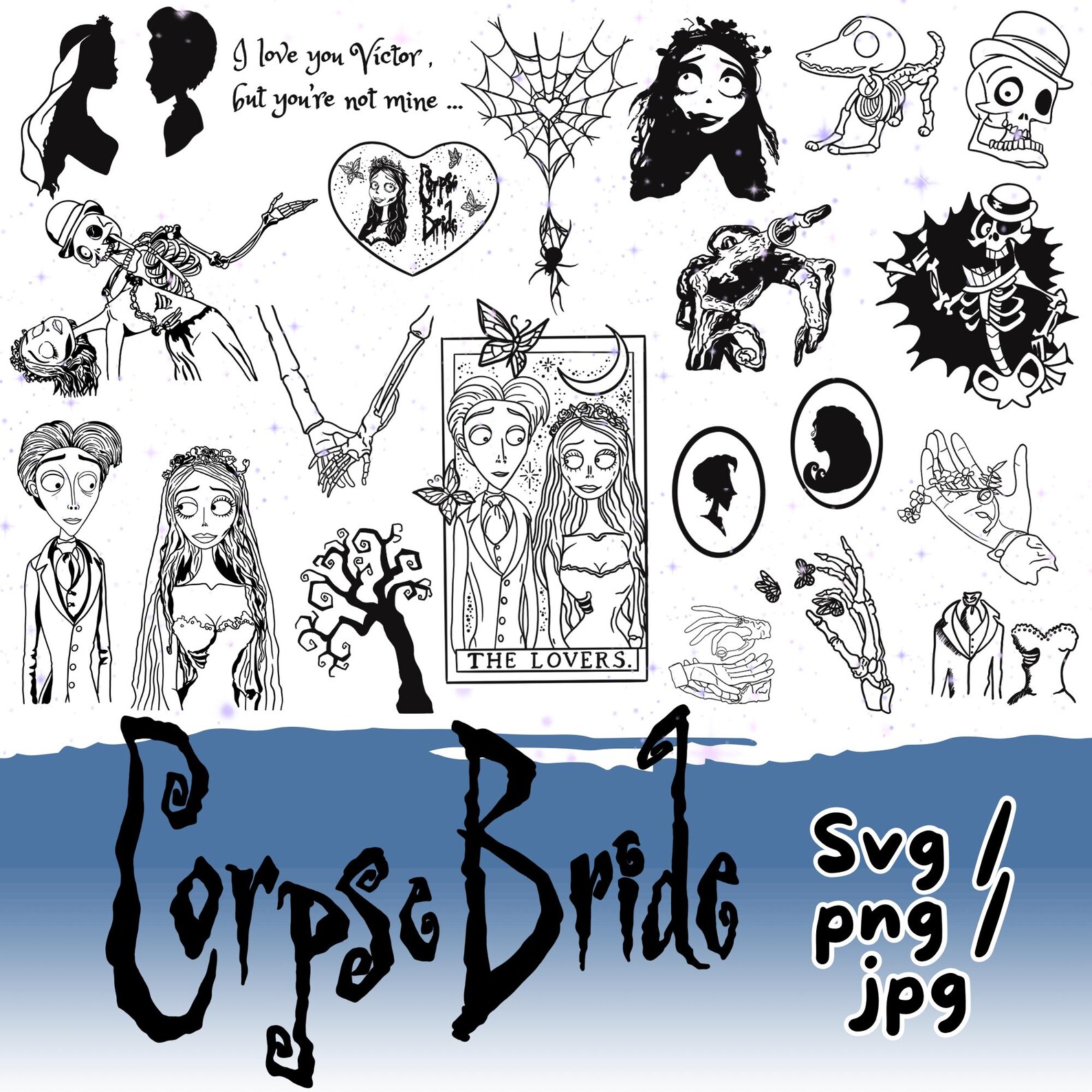 Corpse Bride Bundle Svg, Emily and Victor, Cricut Files, Svg,png ...