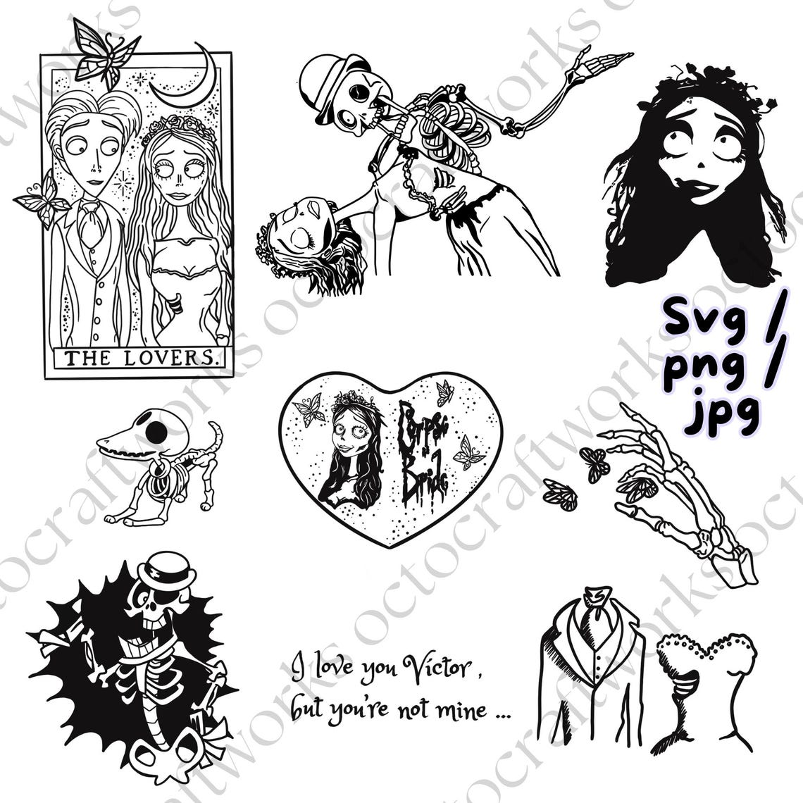 Corpse Bride Bundle Svg, Emily and Victor, Cricut Files, Svg,png ...