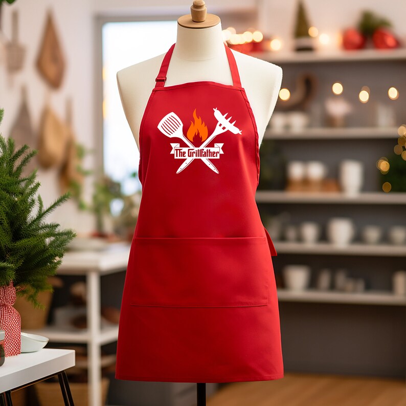 The Grillfather Apron, Funny Barbecue Saying, BBQ Griller Apron, Chef ...