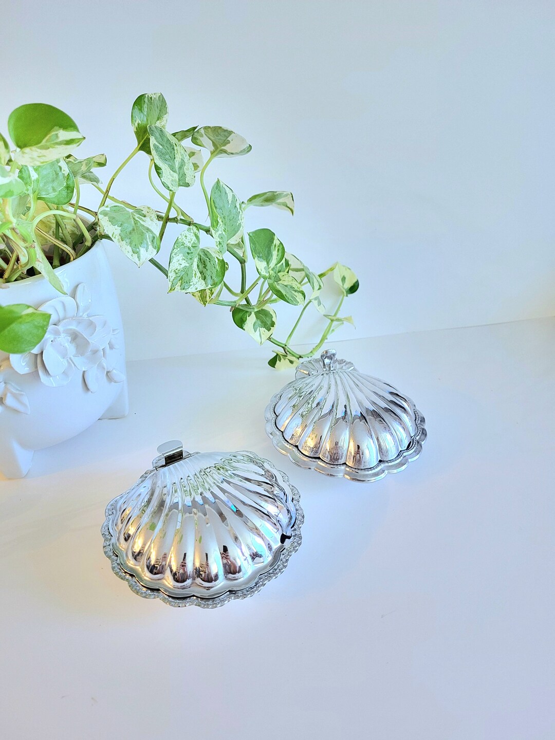 Seashell Shell Clam Butter Dish Hinged Silver Plated Vintage Jewelry ...
