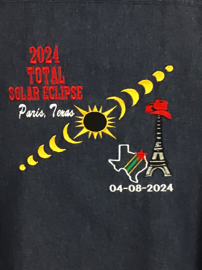 Custom Embroidered Denim Shirt 2024 Solar Eclipse Paris Texas, Size Large - Etsy