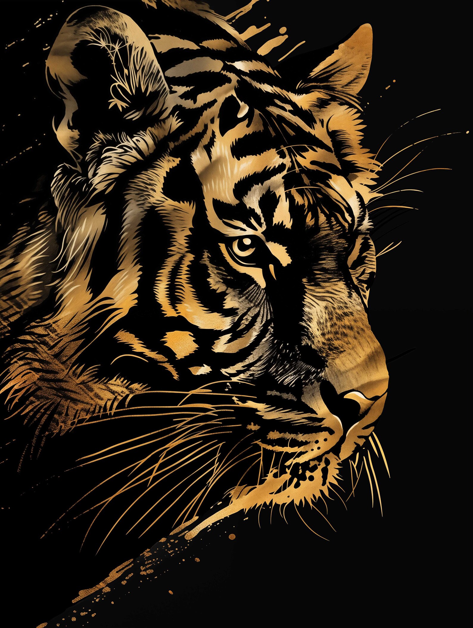 Printable Art: Tiger - Black & Gold (v1) - Etsy