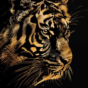 Printable Art: Tiger - Black & Gold (v1) - Etsy