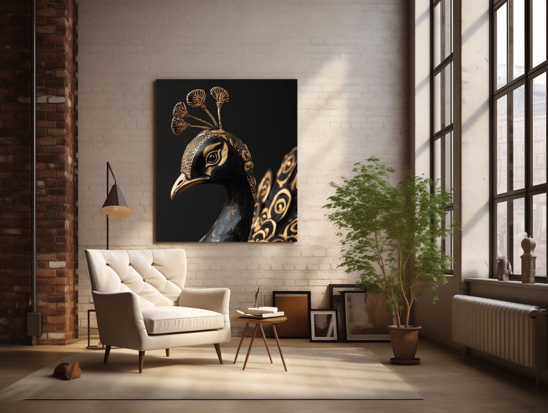 Printable Art: Peacock - Black & Gold (v1) - Etsy