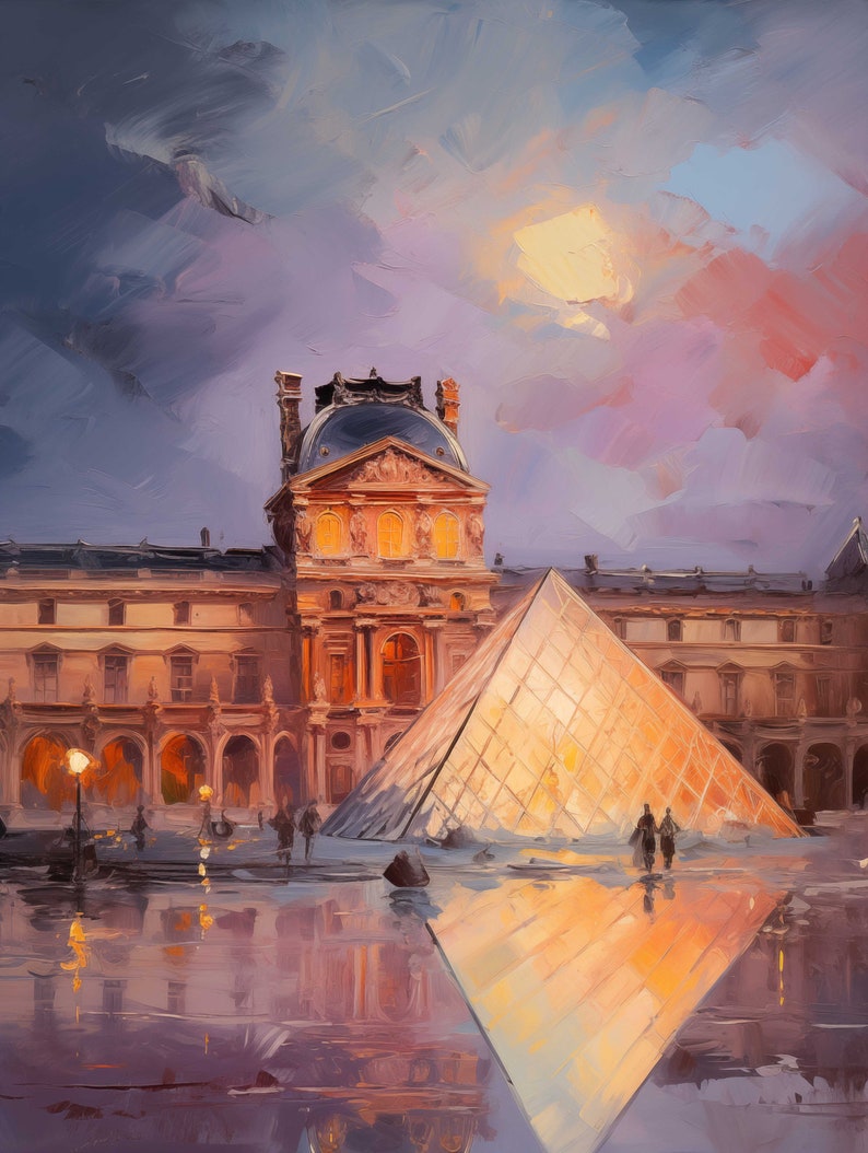 Printable Art: Louvre in Paris, France Abstract Oil Painting Evening - Etsy