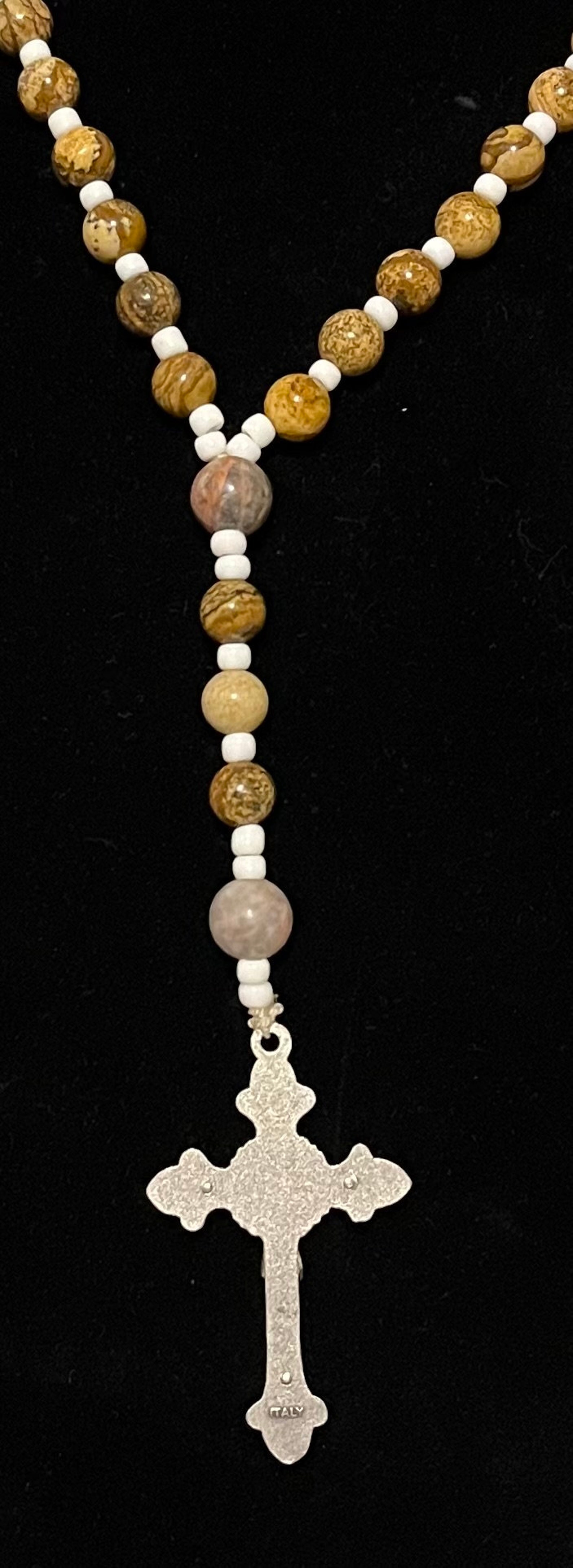 18 in Full Rosary, Jasper and Pink Zebra, Made in Italy Crucifix 2 ...