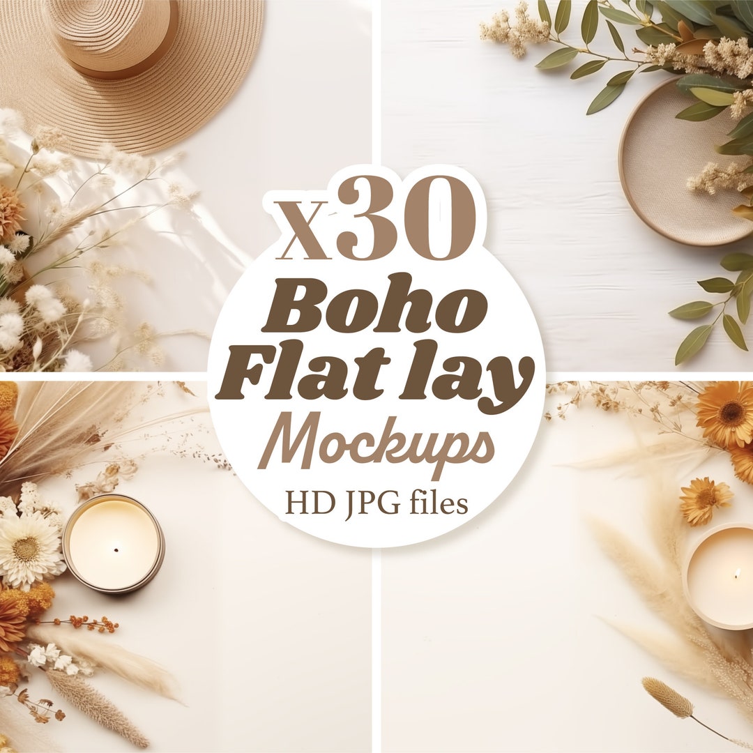 30 Boho Table Flat Lay Mockups Bundle, Warm Colors, Background Customs ...