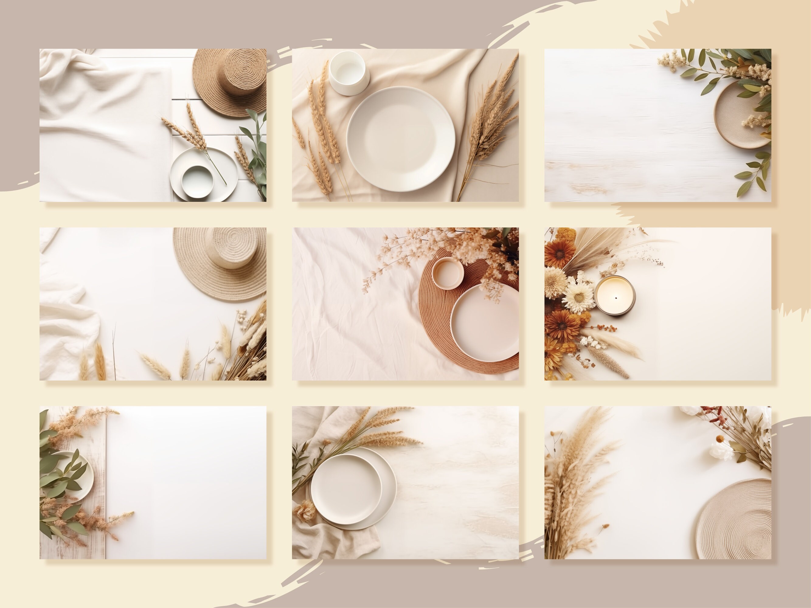 30 Boho Table Flat Lay Mockups Bundle, Warm Colors, Background Customs ...