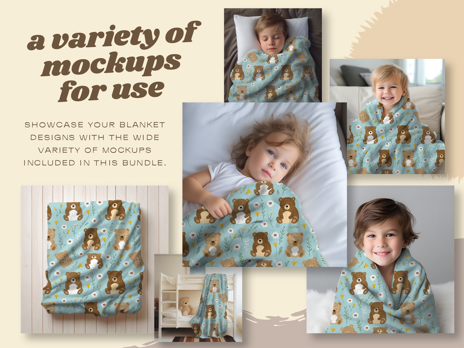 12 Kid Blanket Mockups, Easy-to-use, Canva Mockups, Drag & Drop, Canva ...