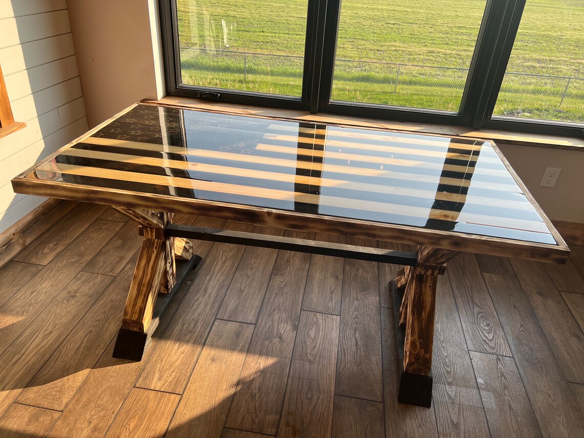American Flag Table Rustic Epoxy Farmhouse Table for Farm American Flag ...
