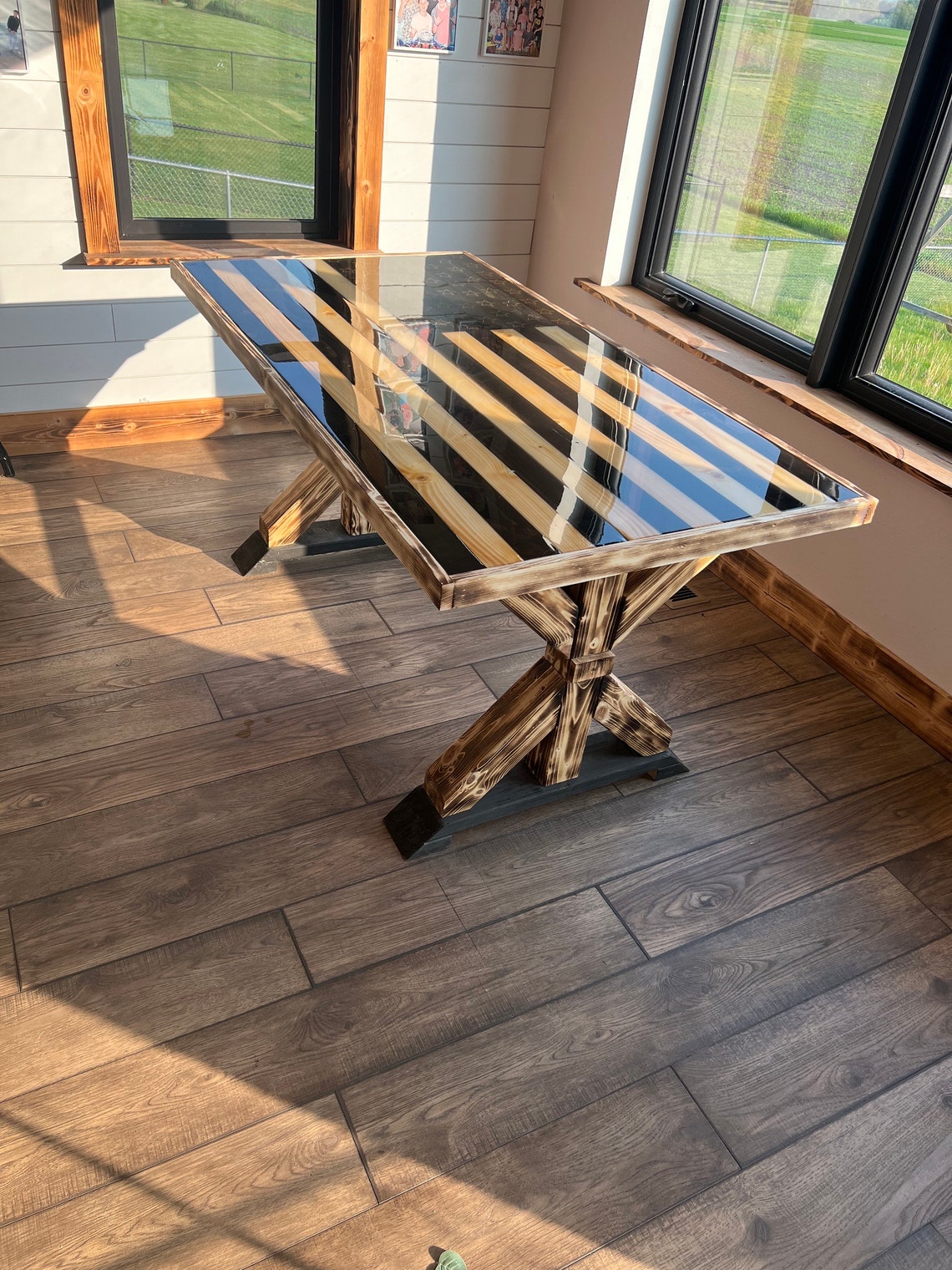 American Flag Table Rustic Epoxy Farmhouse Table for Farm American Flag ...